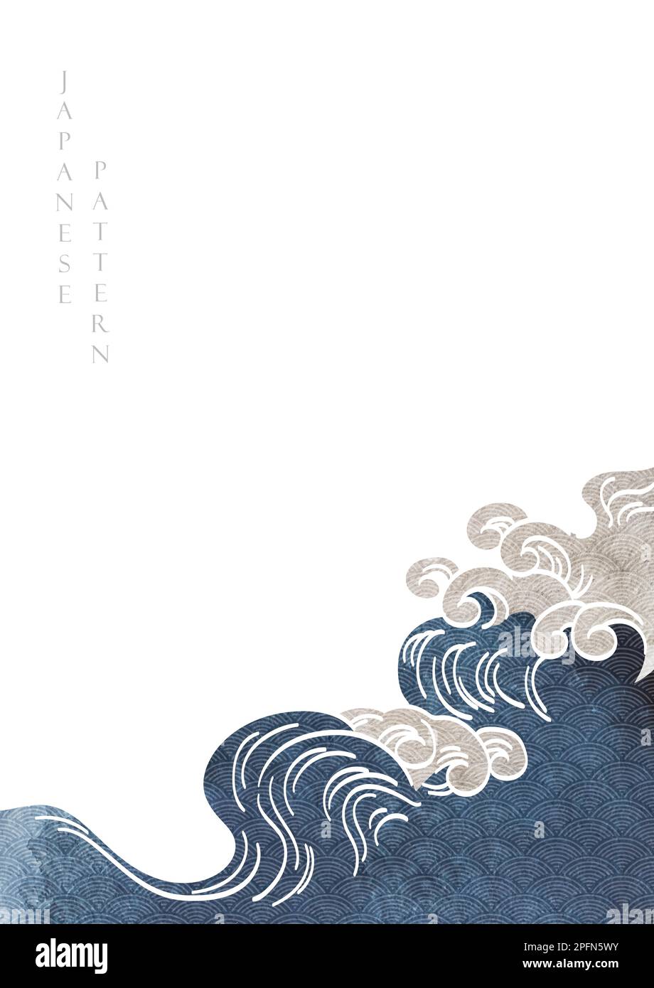 Hand Draw Wave Background With Japanese Wave Pattern Vector Watercolor Texture With Water