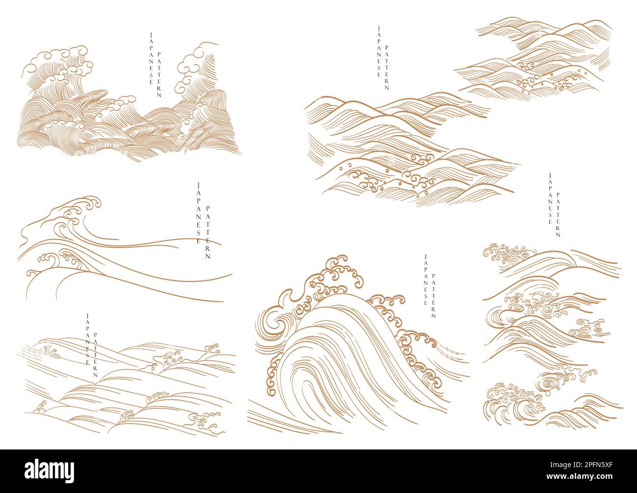 Chinese hand drawn ocean sea decoration icon with line pattern vintage ...