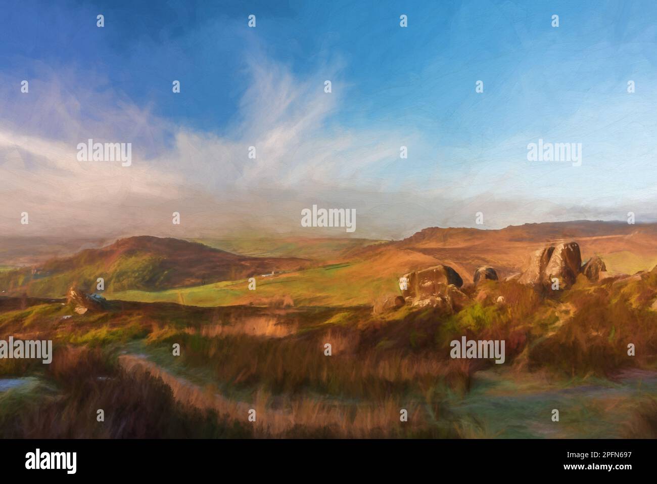 Digital painting of a beautiful Ramshaw Rocks sunrise at Ramshaw Rocks ...