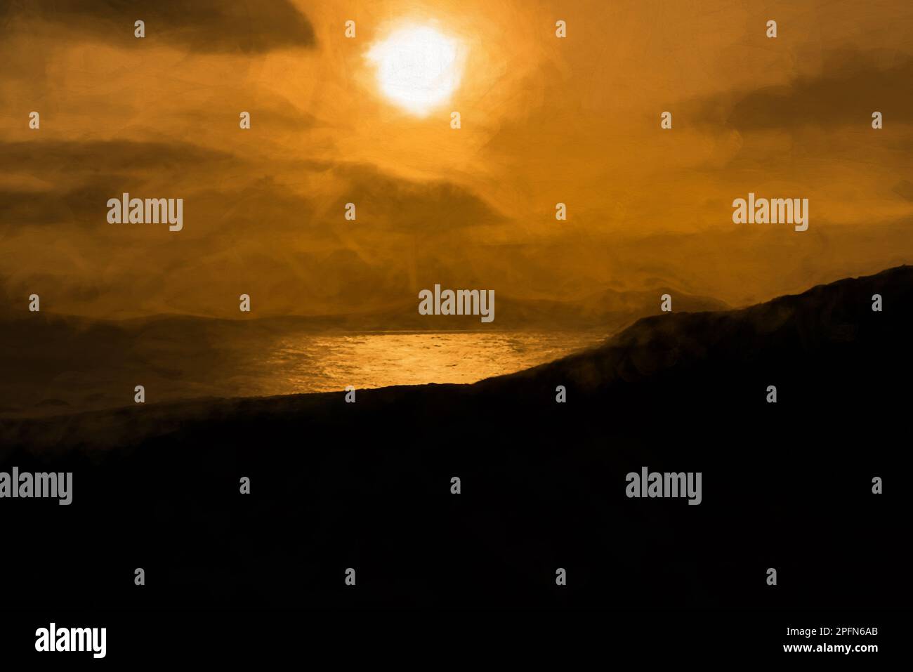 Digital painting of a view of the llyn peninsula from Ynys Llanddwyn on ...