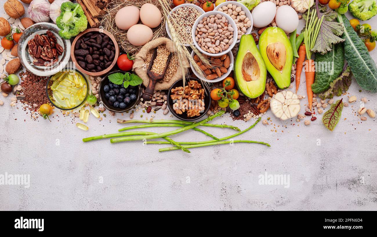 Ingredients for the healthy foods selection. The concept of superfoods ...