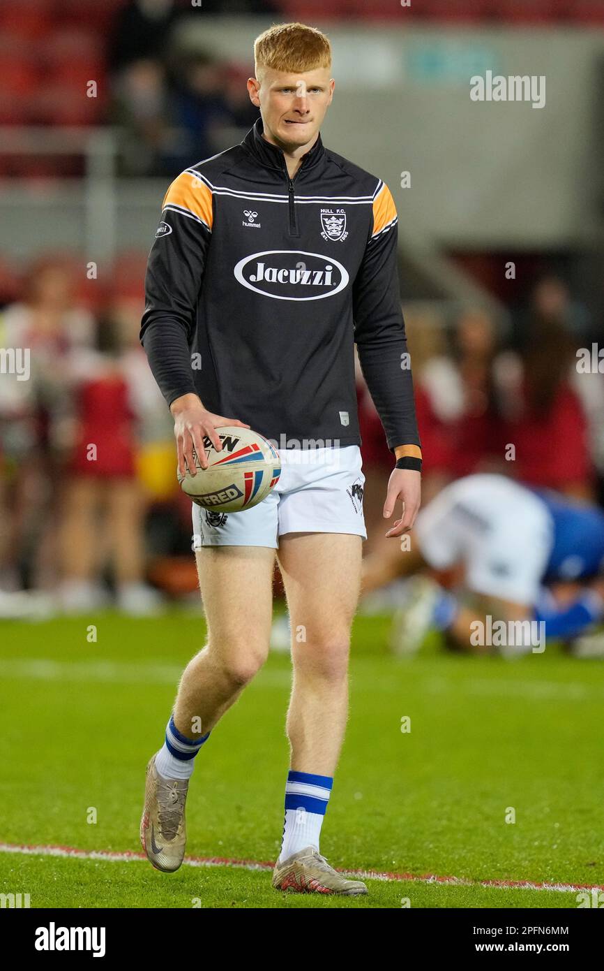 Harvey Barron #26 of Hull FC salutes the fans after the Betfred Super ...