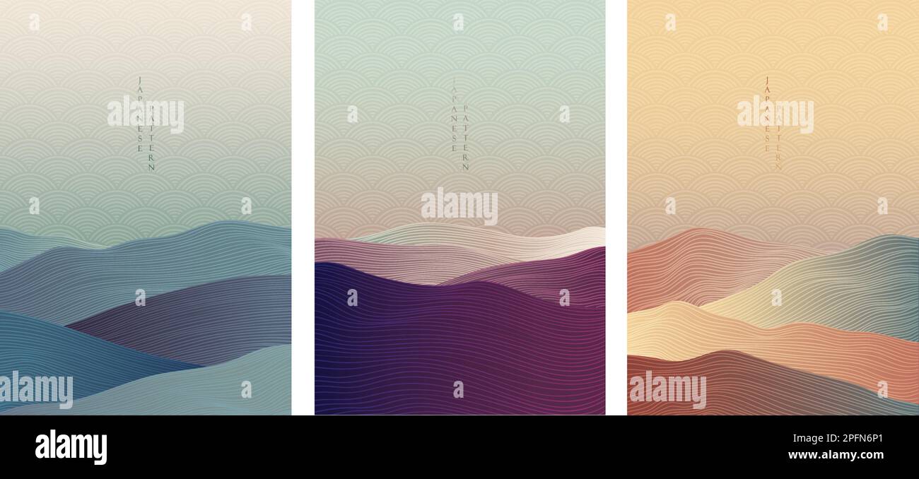 Japanese background with line wave pattern vector. Abstract template ...