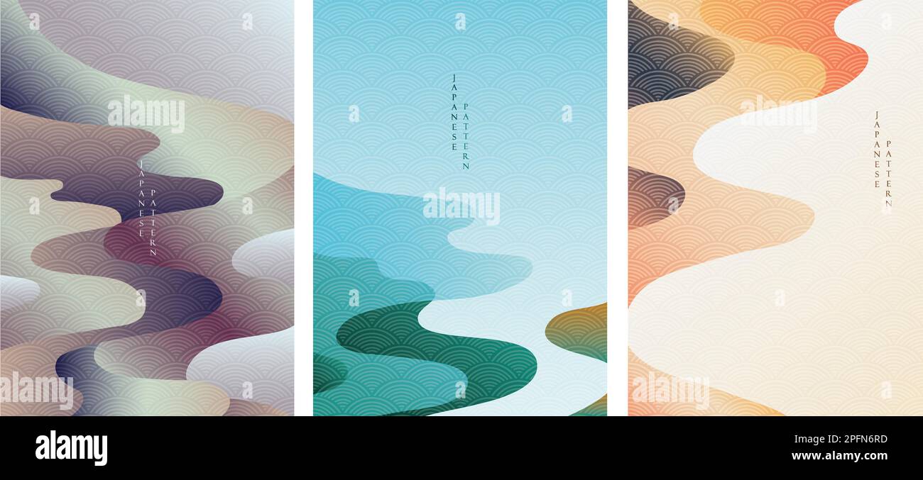 Abstract art background with Japanese wave pattern vector. Flow and ...