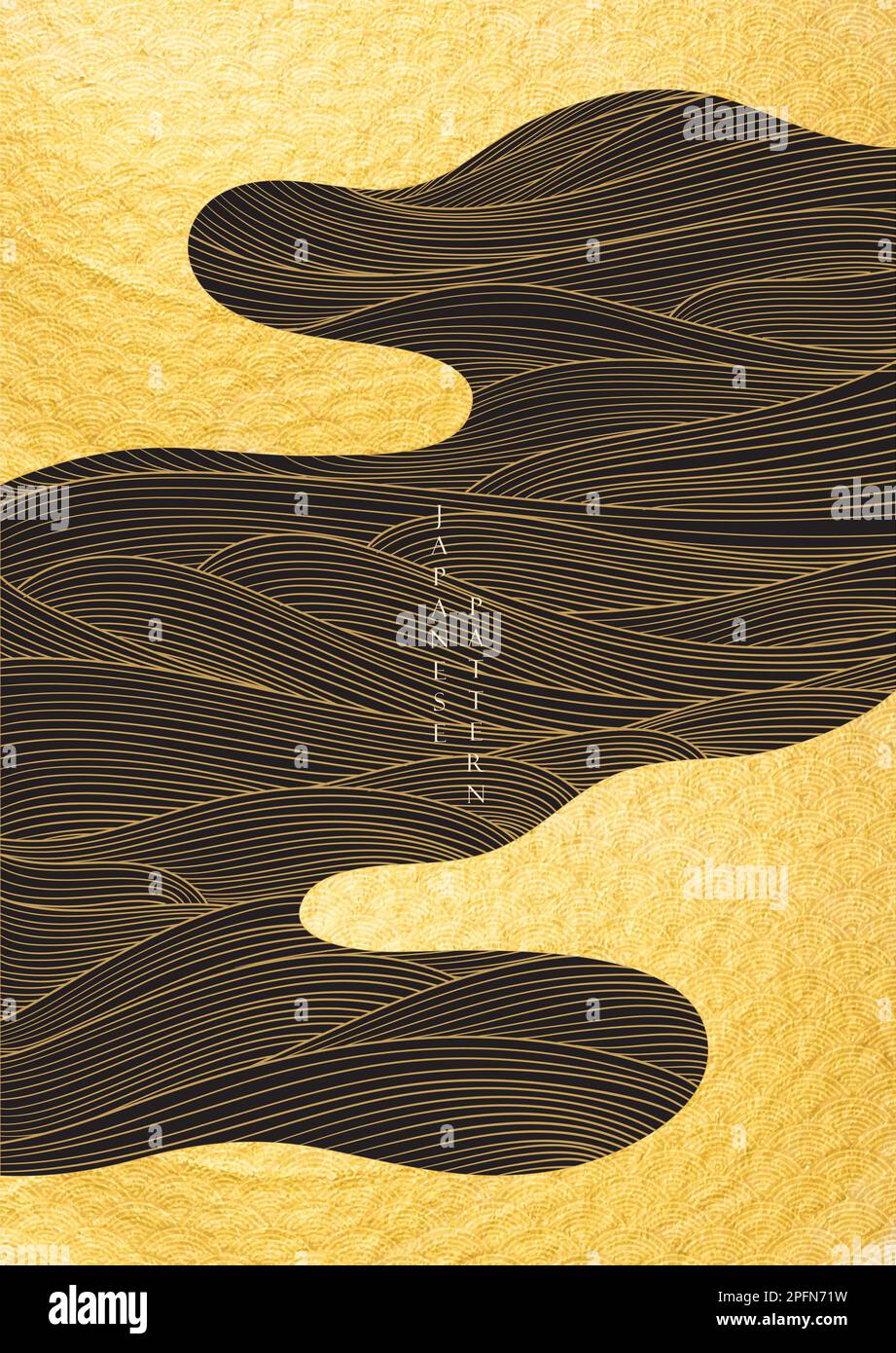 Japanese background with hand drawn wave vector. Abstract template with ...
