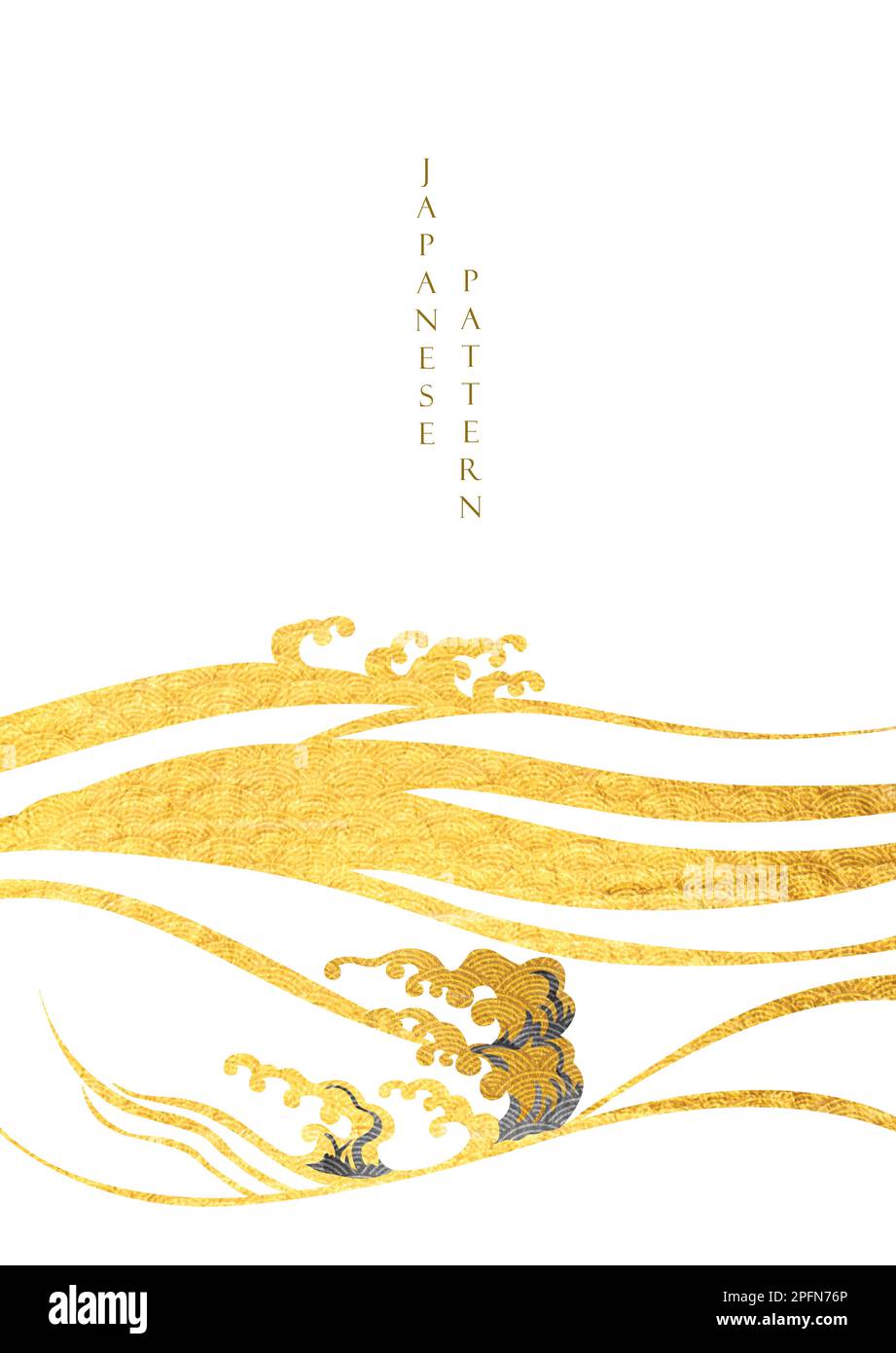 Ocean sea background with gold texture vector. Japanese wave pattern ...