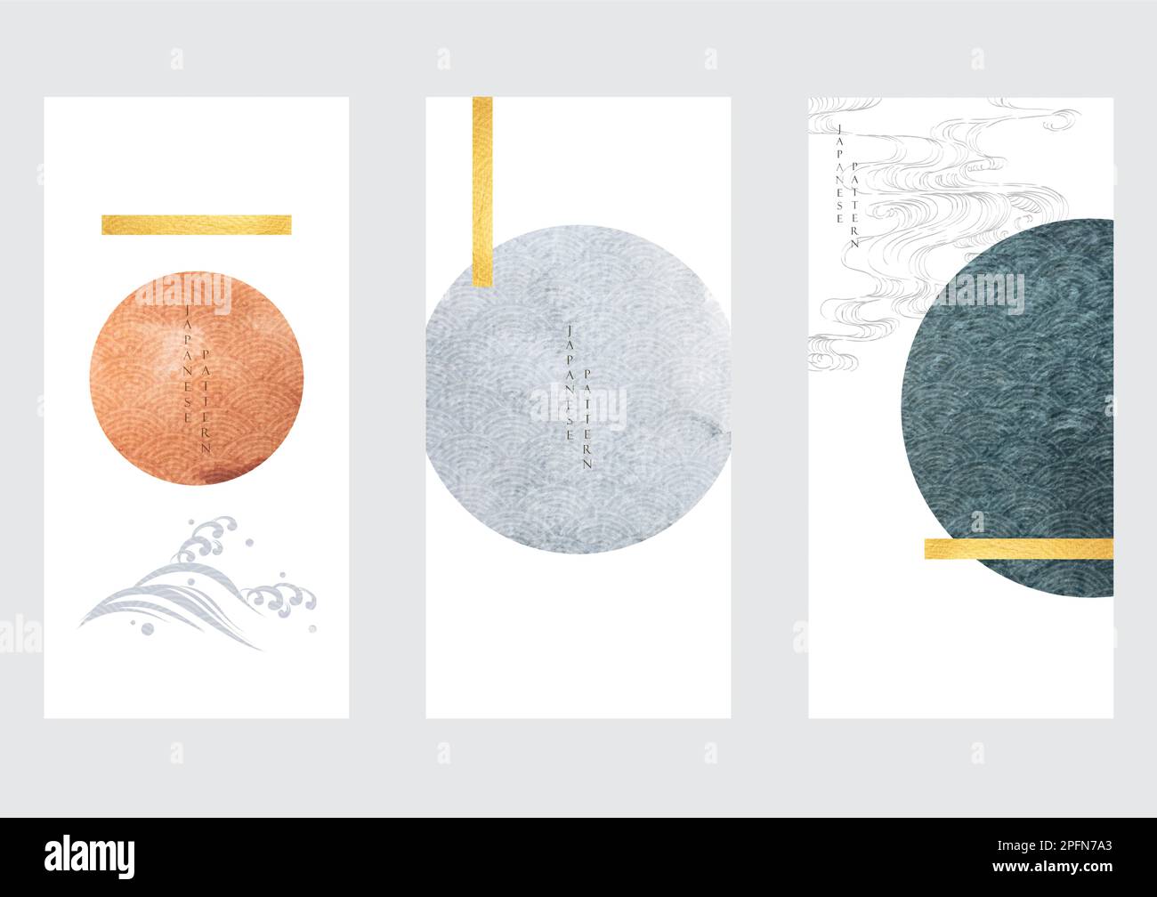 Japanese background with watercolor texture in circle shape vector ...