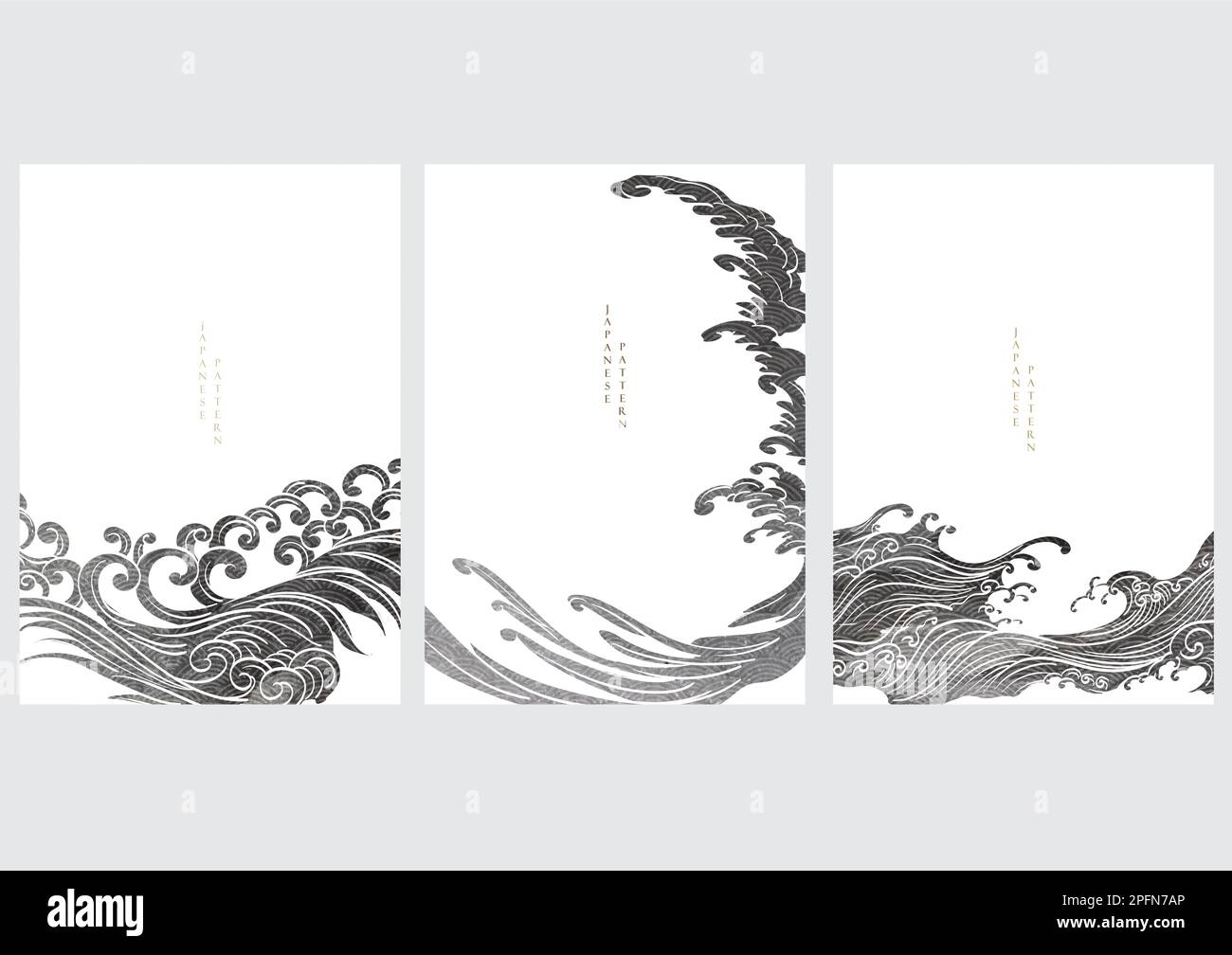 Japanese background with hand drawn wave vector. Abstract black texture ...