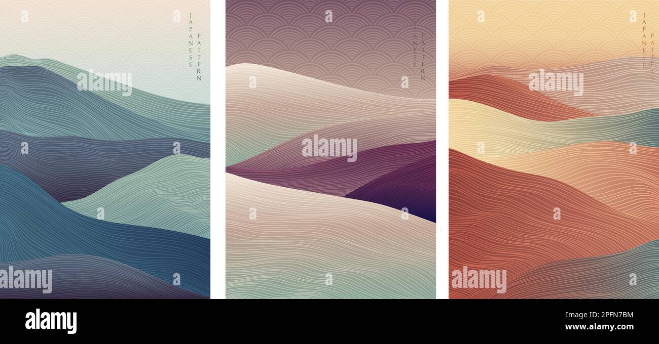 Japanese background with line wave pattern vector. Abstract template ...