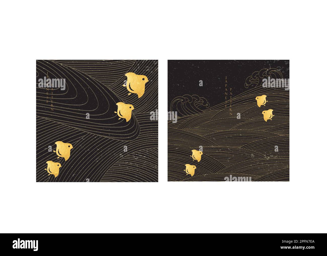 Japanese hand drawn wave background with Asian traditional icon ...