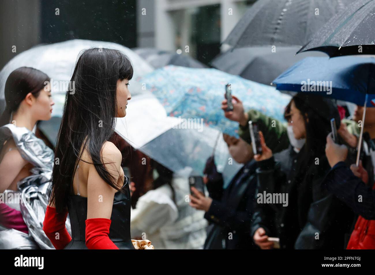 Tokyo, Japan. 18th Mar, 2023. Models wearing fashion brand aki masuda ...