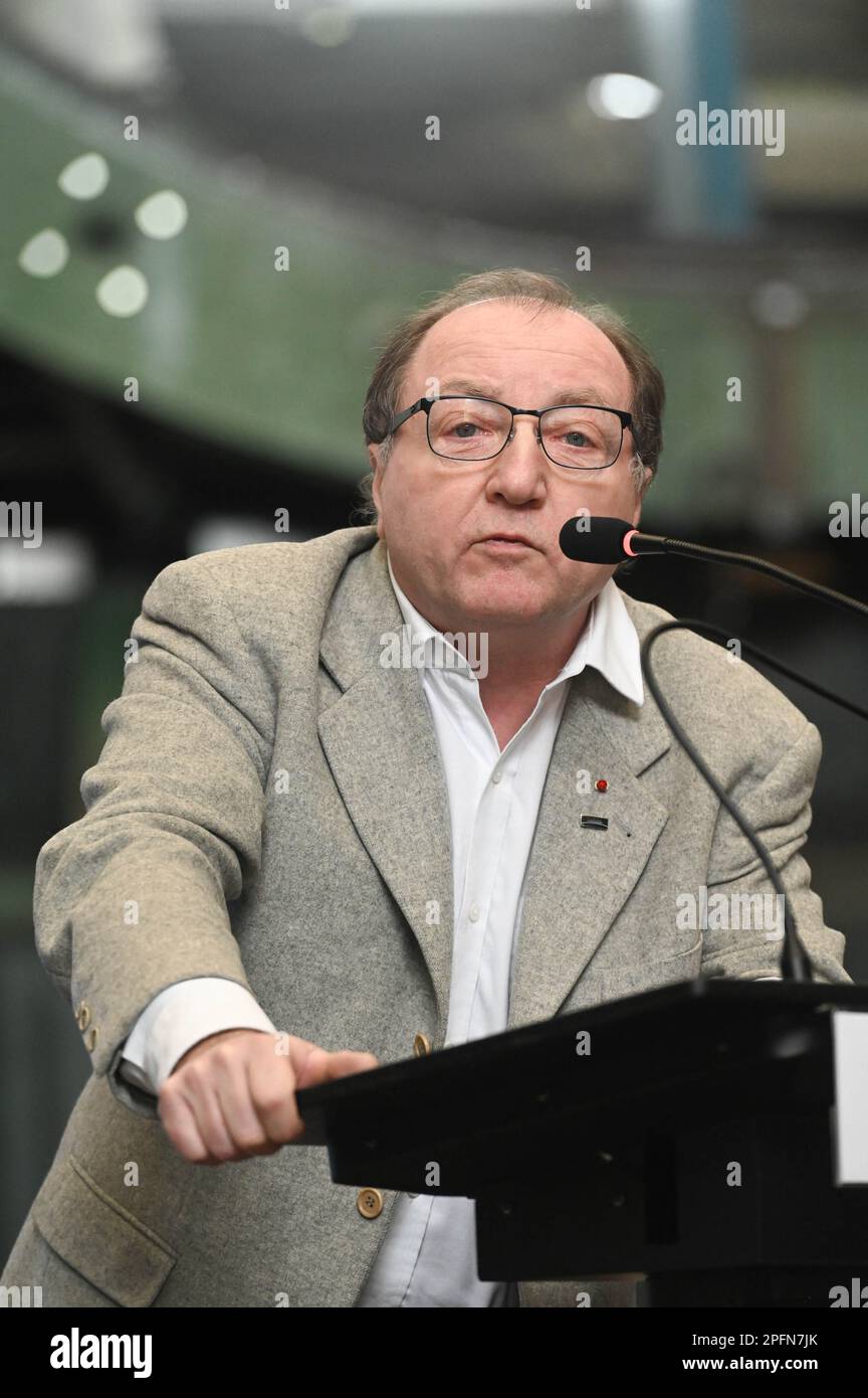 Modane Avrieux, France. 17th Mar, 2023. Speech by Bruno Sainjon ...