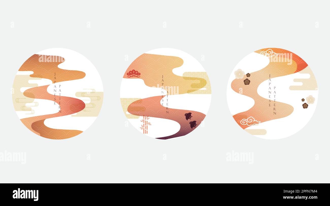 Abstract art background with Japanese wave pattern vector. Flow and ...