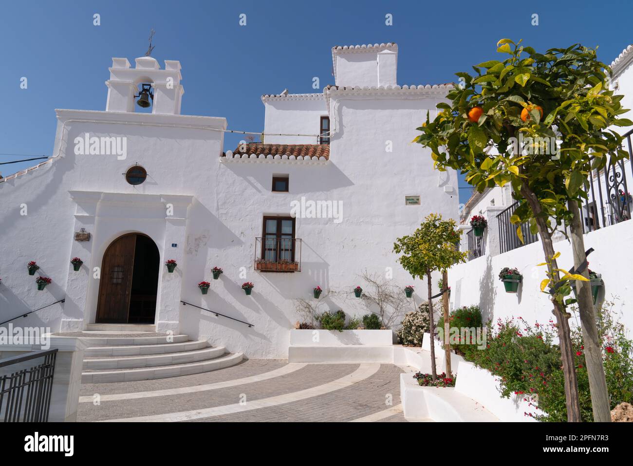 Mijas church of Ermita de Santa Ana in historic Spanish white village ...