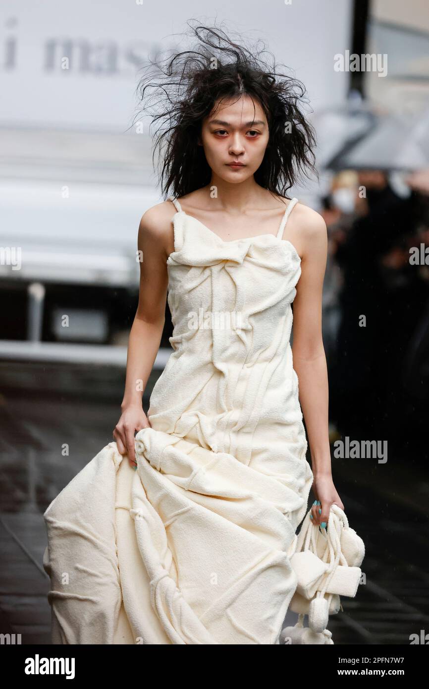 Tokyo, Japan. 18th Mar, 2023. A model wearing fashion brand aki masuda ...