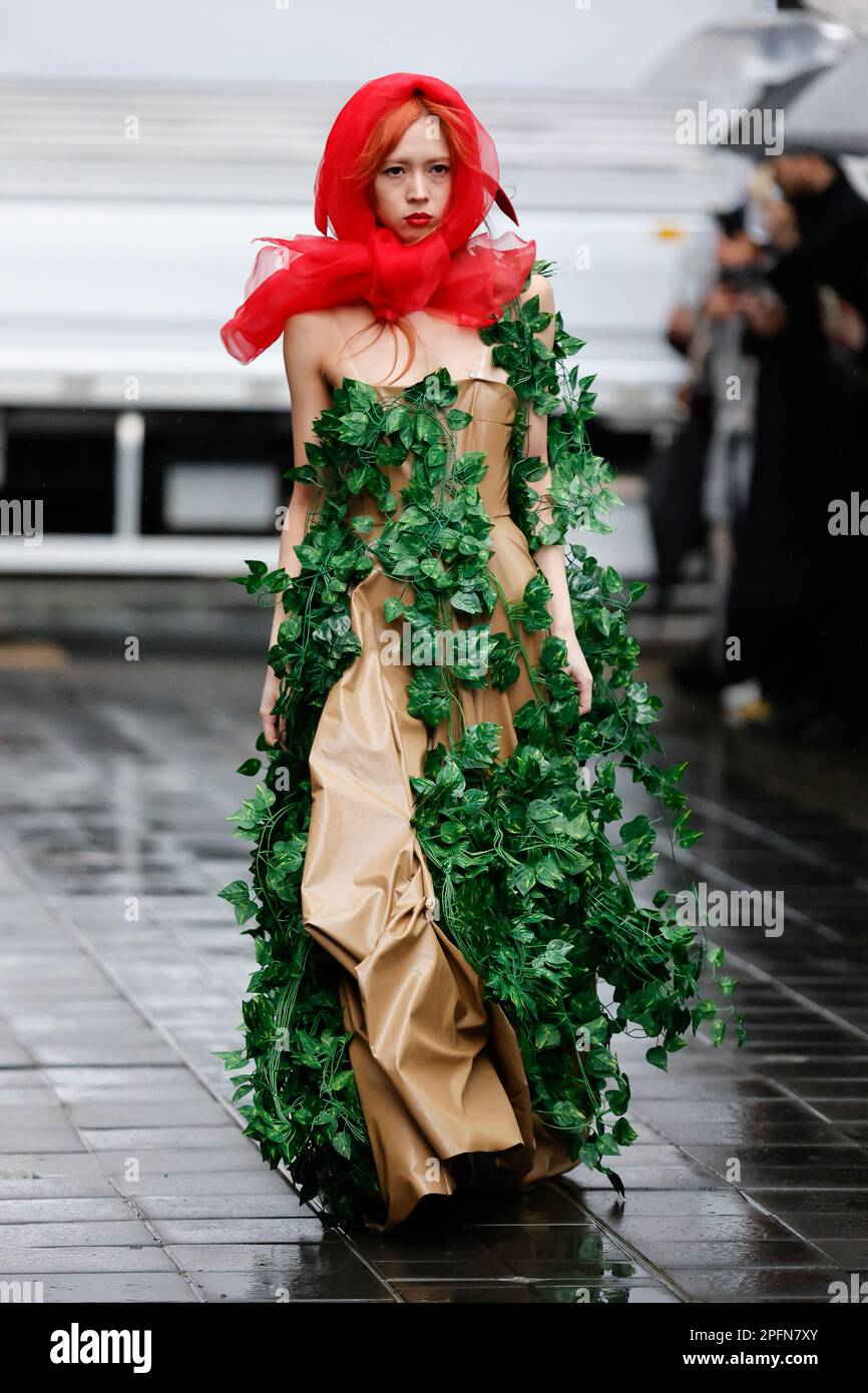 Tokyo, Japan. 18th Mar, 2023. A model wearing fashion brand aki masuda ...