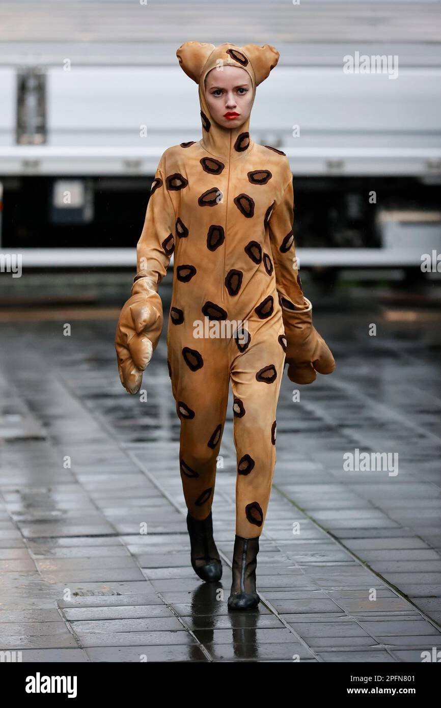 Tokyo, Japan. 18th Mar, 2023. A model wearing fashion brand aki masuda ...