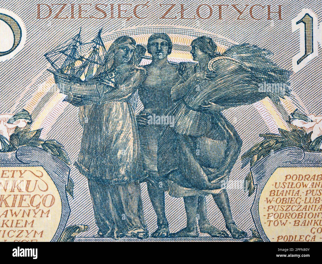 Three standing figures from old Polish money - 10 zloty Stock Photo - Alamy