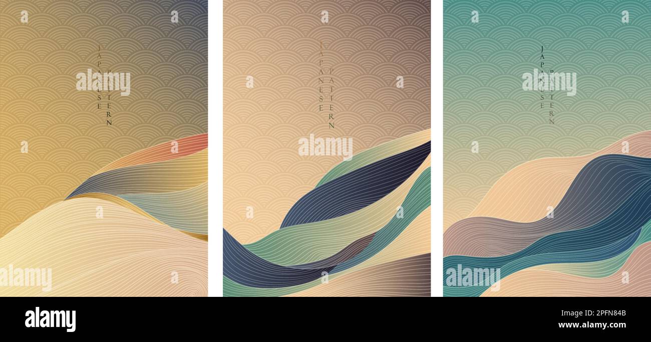 Japanese background with line wave pattern vector. Abstract art ...