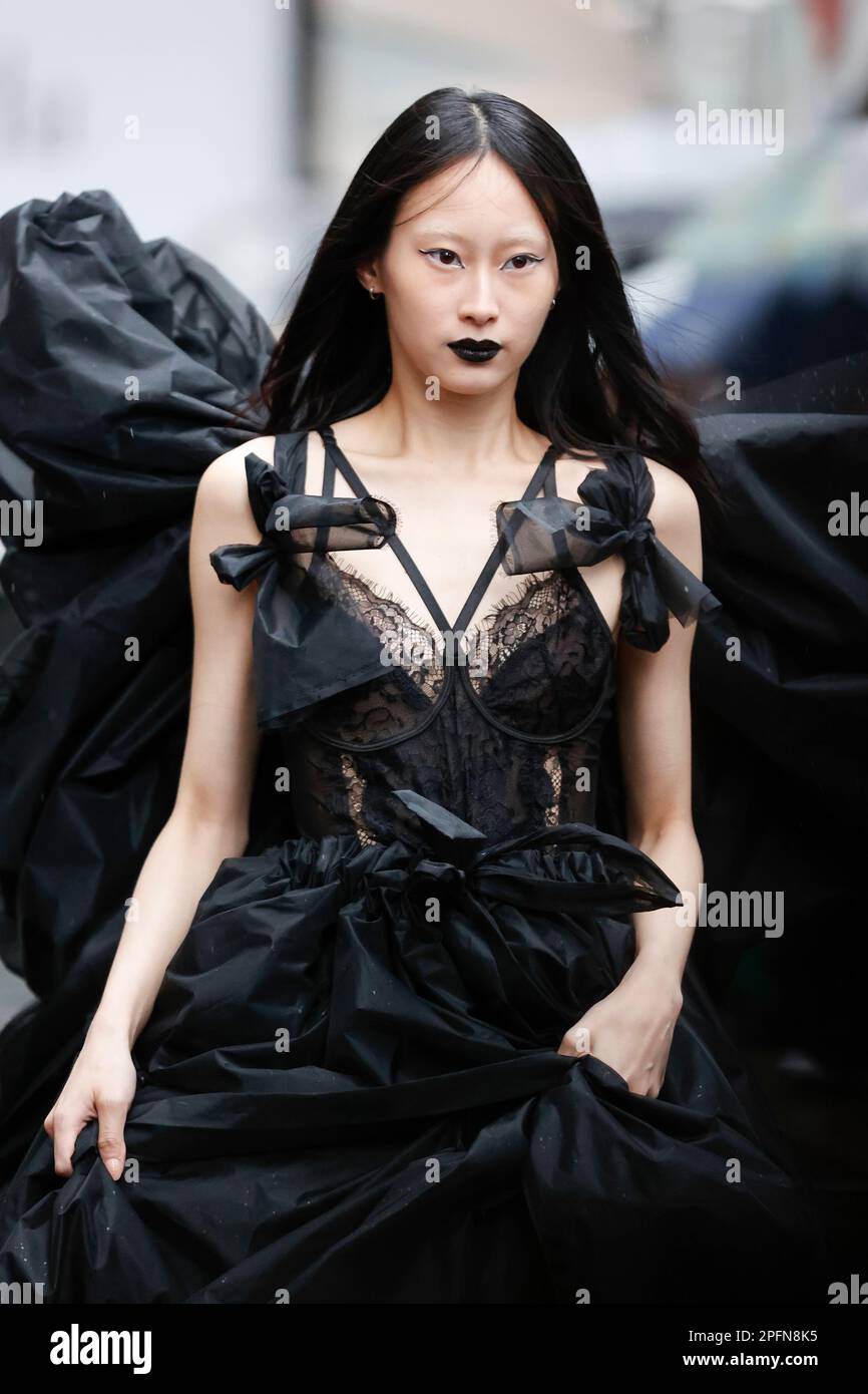 Tokyo, Japan. 18th Mar, 2023. A model wearing fashion brand aki masuda ...