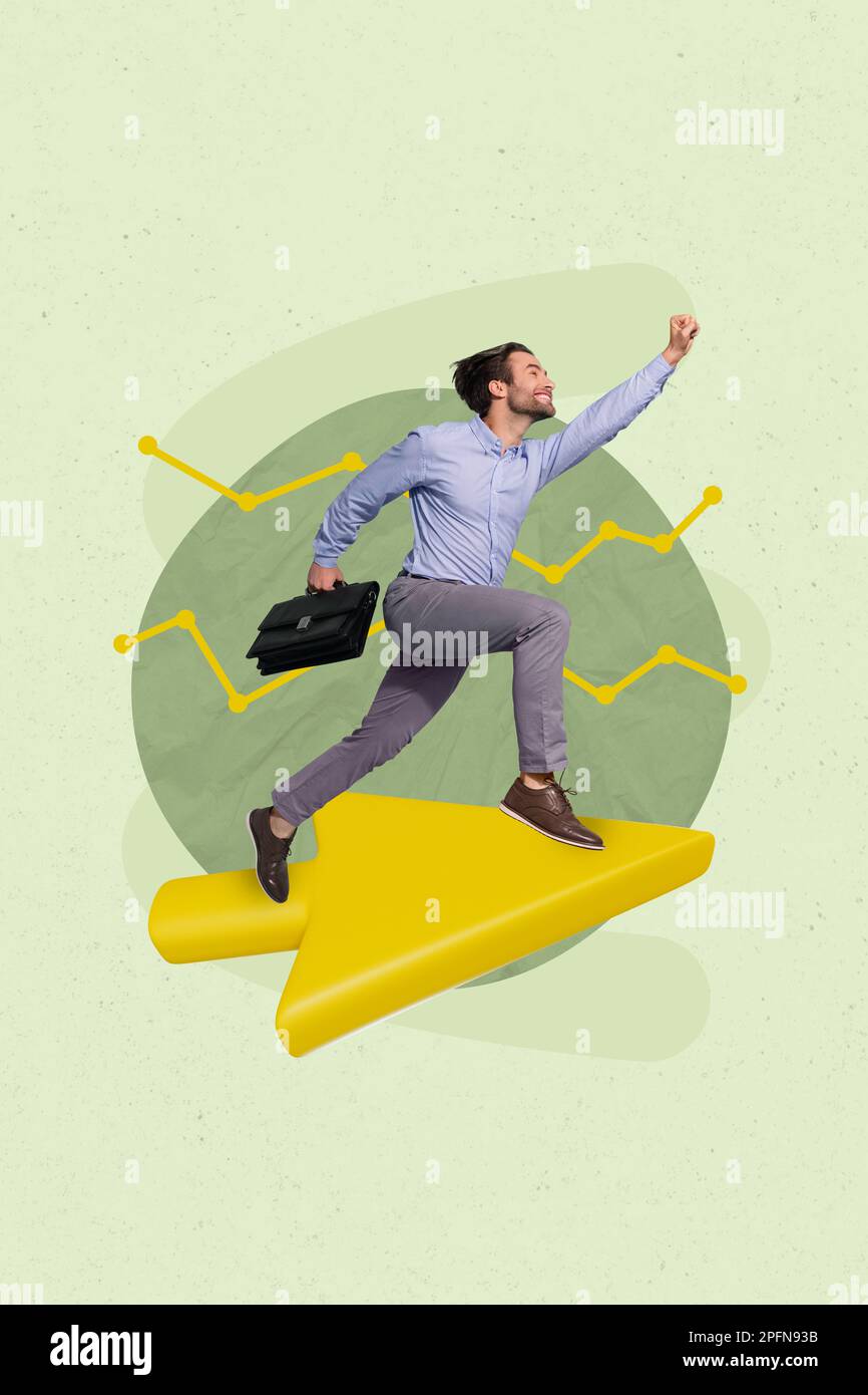 Creative trend collage of businessman entrepreneur fly running arrow ...