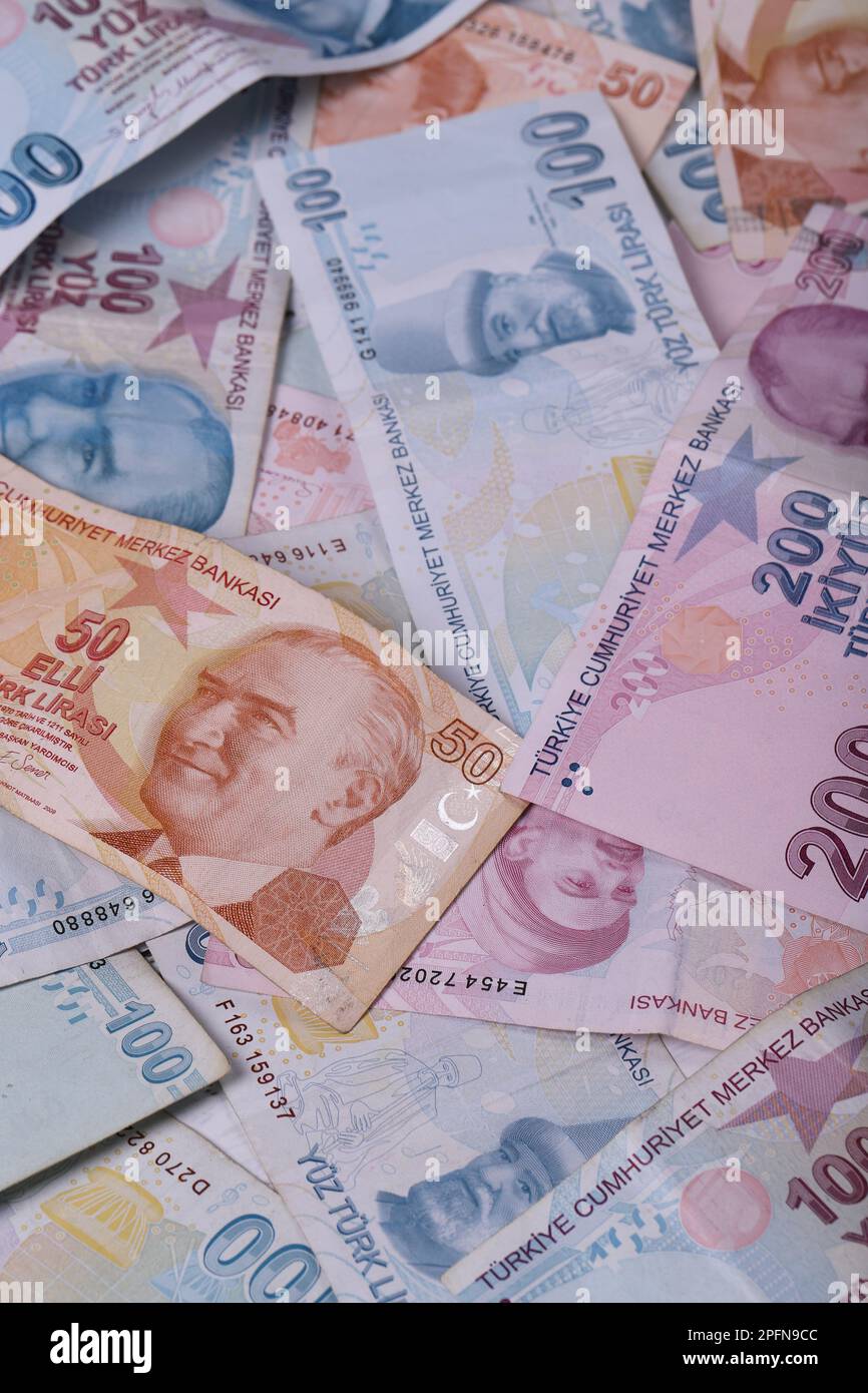 Turkish banknotes. TRY or TL. Numbers macro shot.5,10,20,200 Turkish ...