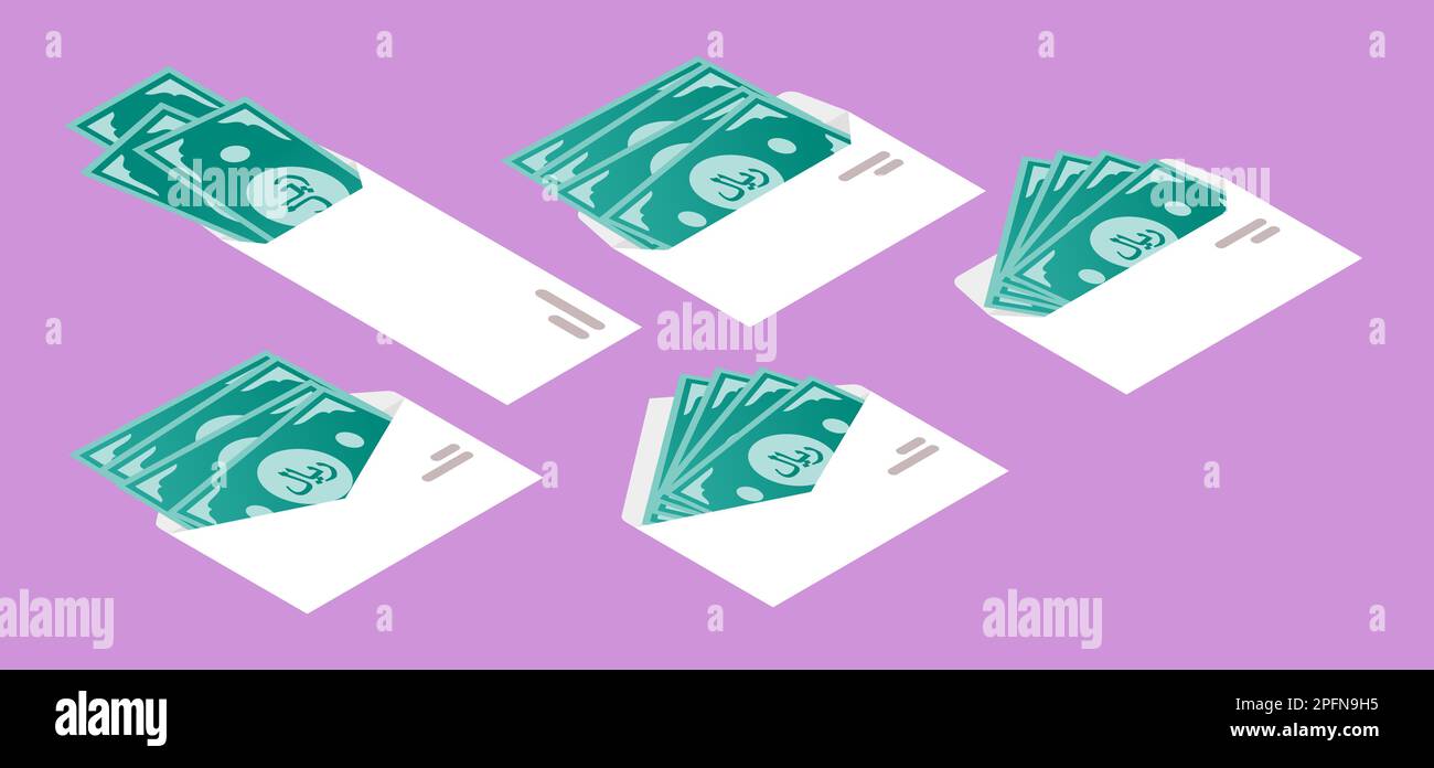 Saudi Riyal Money in Envelope Isometric Icon Stock Vector Image & Art ...