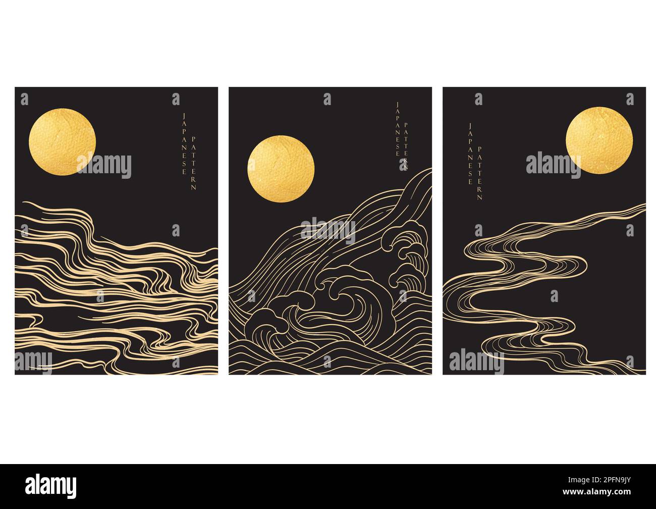 Japanese background with Gold texture in circle shape vector. Moon and ...