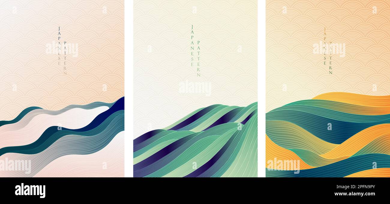 Japanese background with line wave pattern vector. Abstract art ...