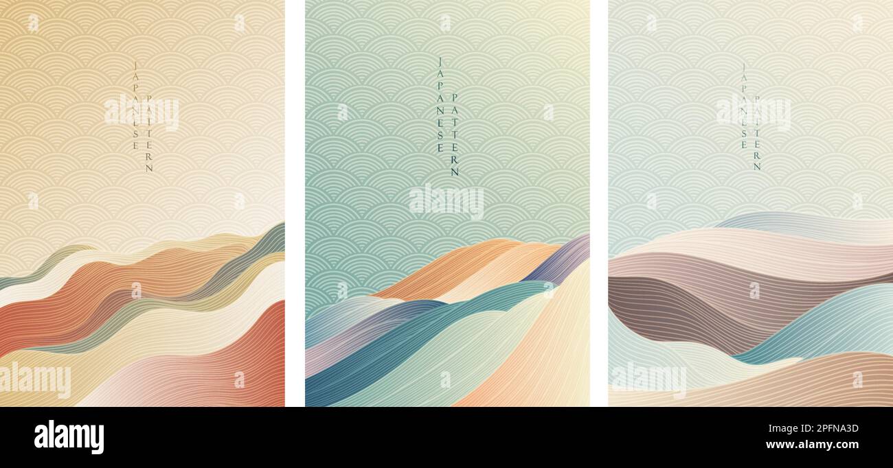 Japanese background with line wave pattern vector. Abstract art banner ... Japanese background with line wave pattern vector. Abstract art banner ...