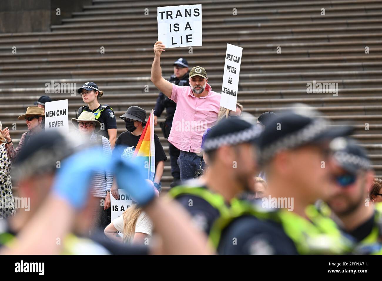 Anti Trans protesters face-off with transgender rights supporters ...