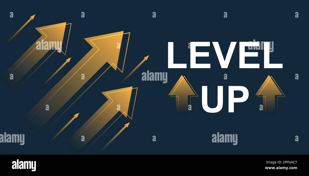 Level up icon in flat style. Achievement vector illustration on ...