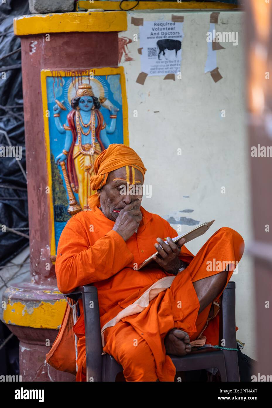 Holy Rishikesh, Portrait of unidentified brahmin male sadhu near river ...