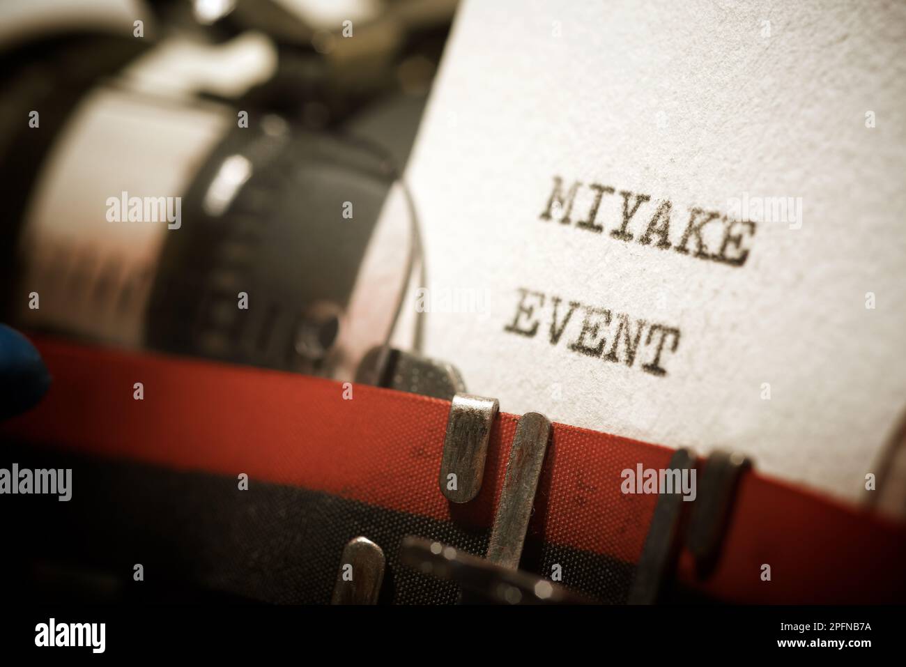 Miyake event text written with a typewriter Stock Photo - Alamy