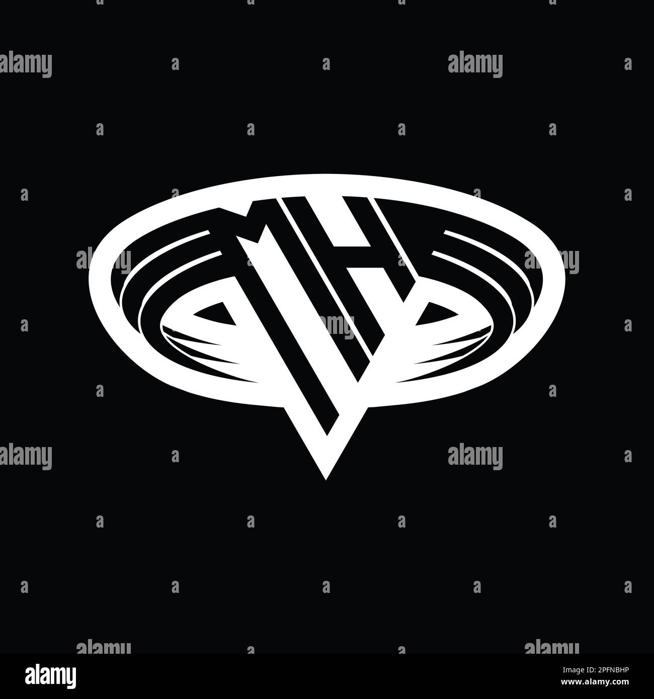 MH Logo monogram letter with triangle shape slice isolated outline ...