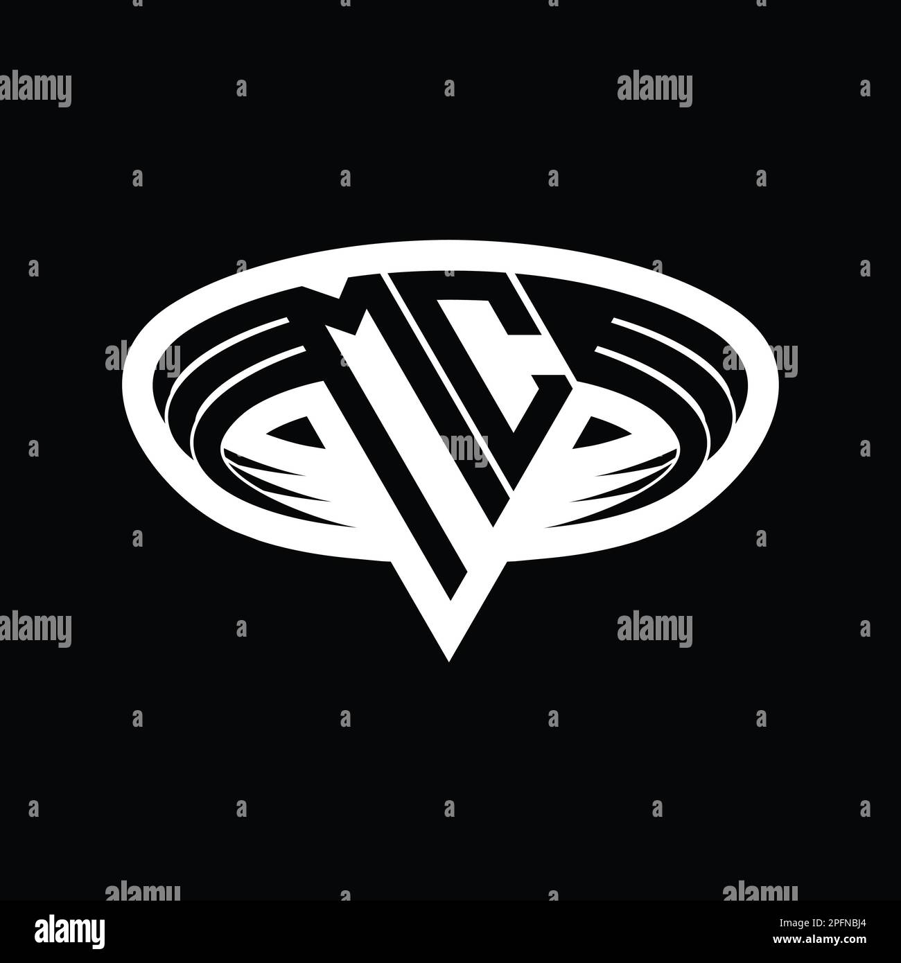 MC Logo monogram letter with triangle shape slice isolated outline ...
