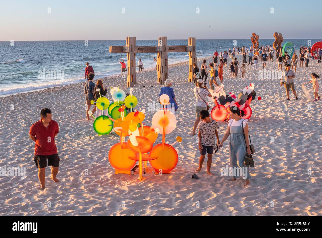 Unidentified people enjoying themselves during Sculptures by the Sea at ...