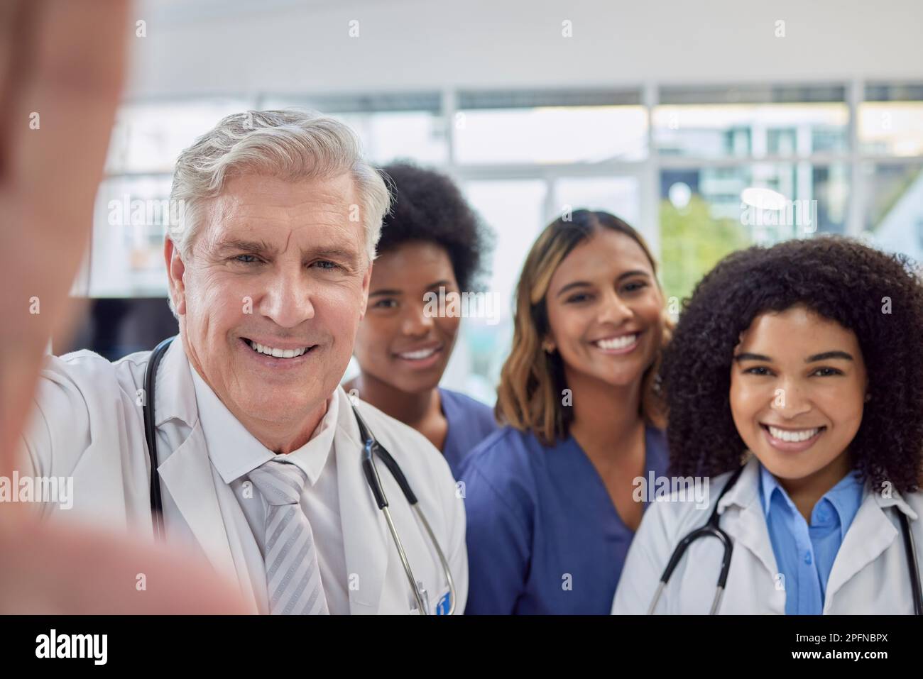 Selfie portrait of doctors, nurses or healthcare group of people for ...