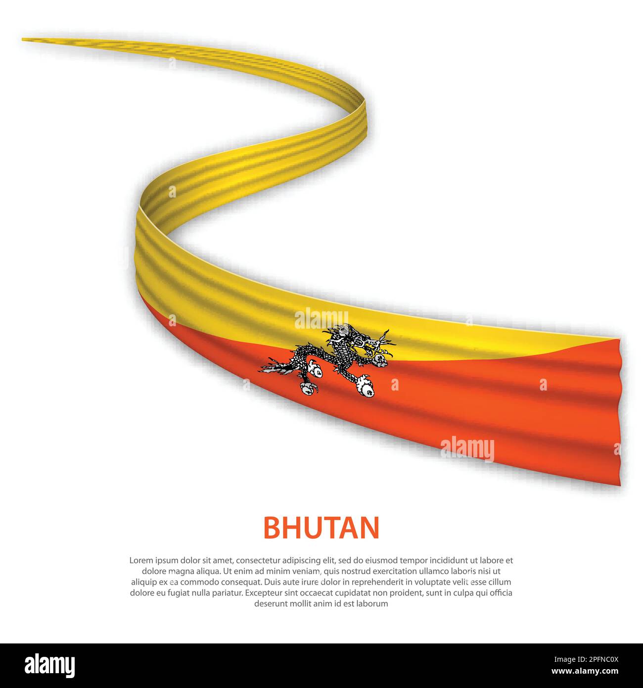 Waving ribbon or banner with flag of Bhutan. Template for independence ...
