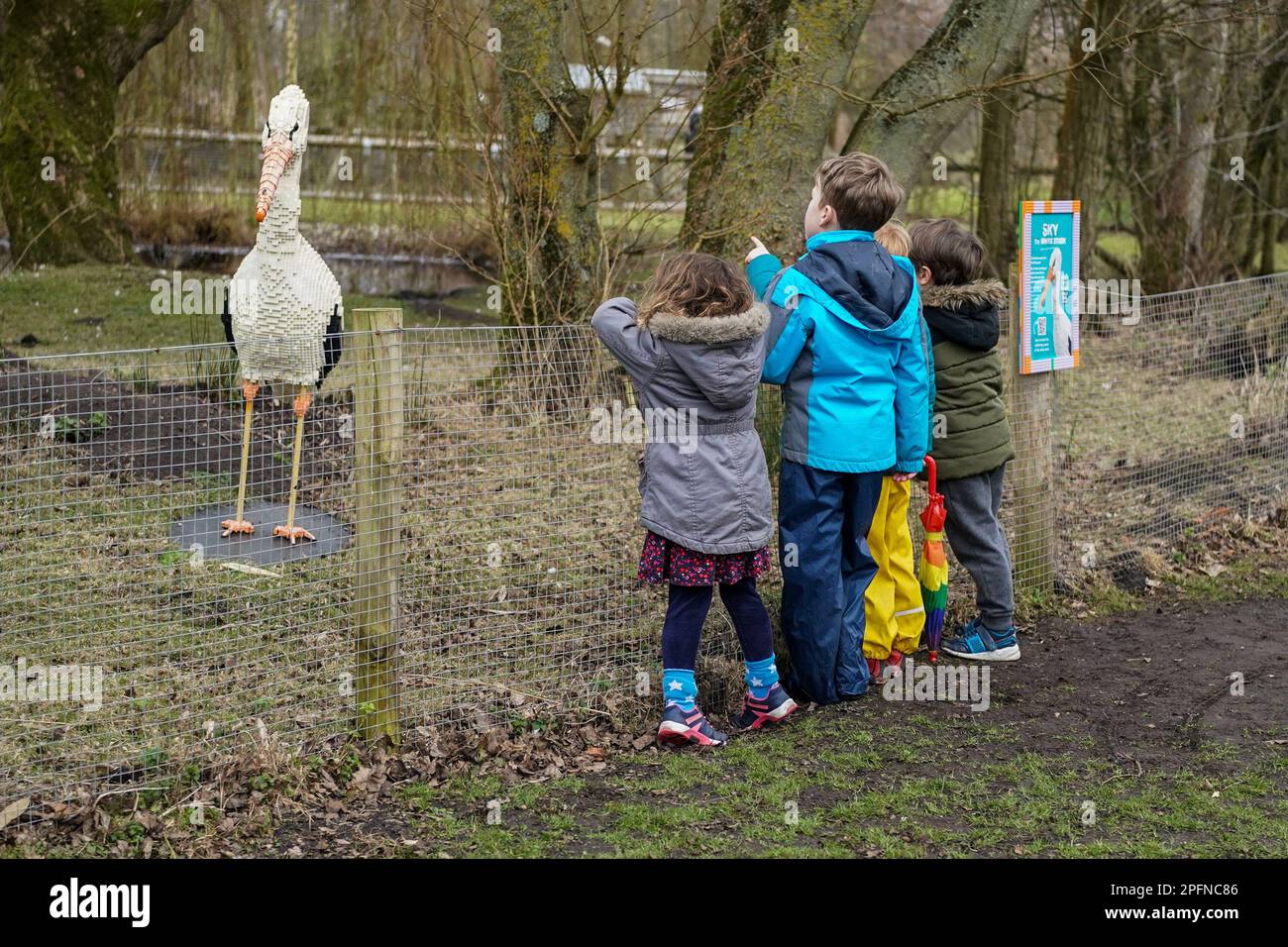 Four children admire Lego Sculpture at Martin Mere.Burscough Stock ...
