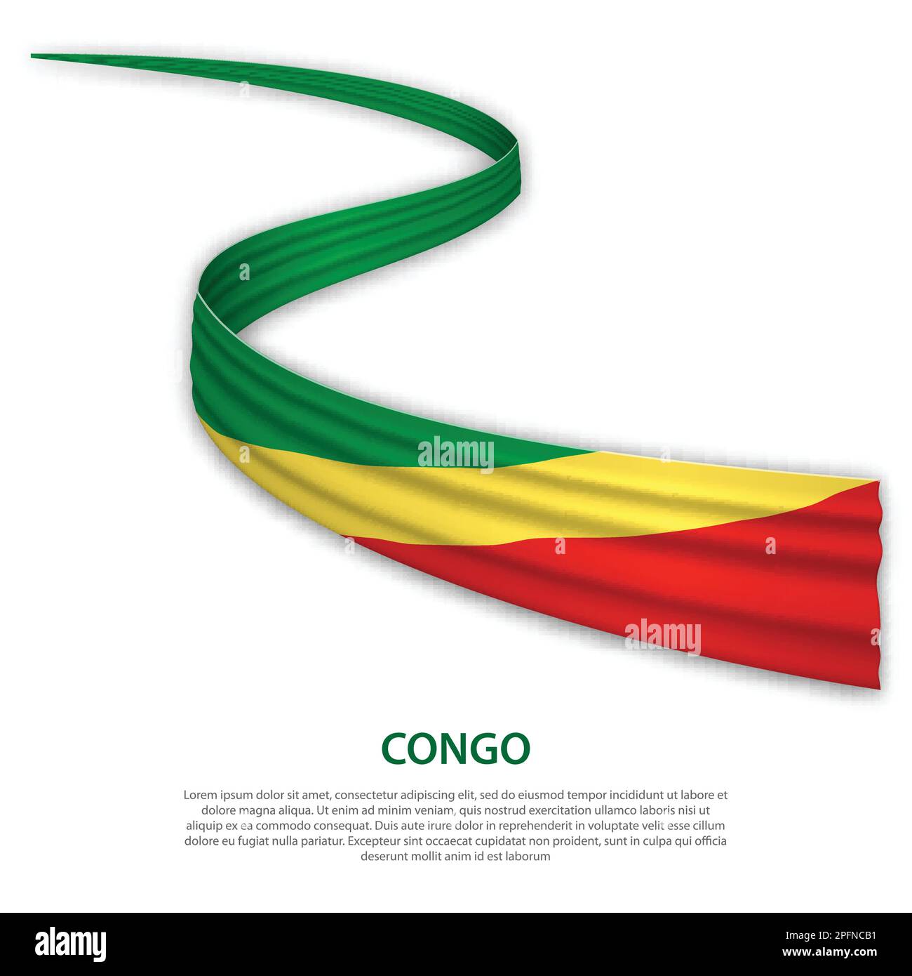 Waving ribbon or banner with flag of Congo. Template for independence ...