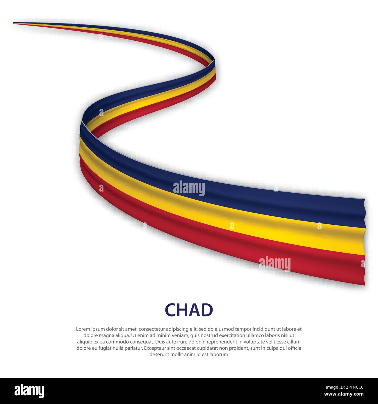 Waving ribbon or banner with flag of Chad. Template for independence ...