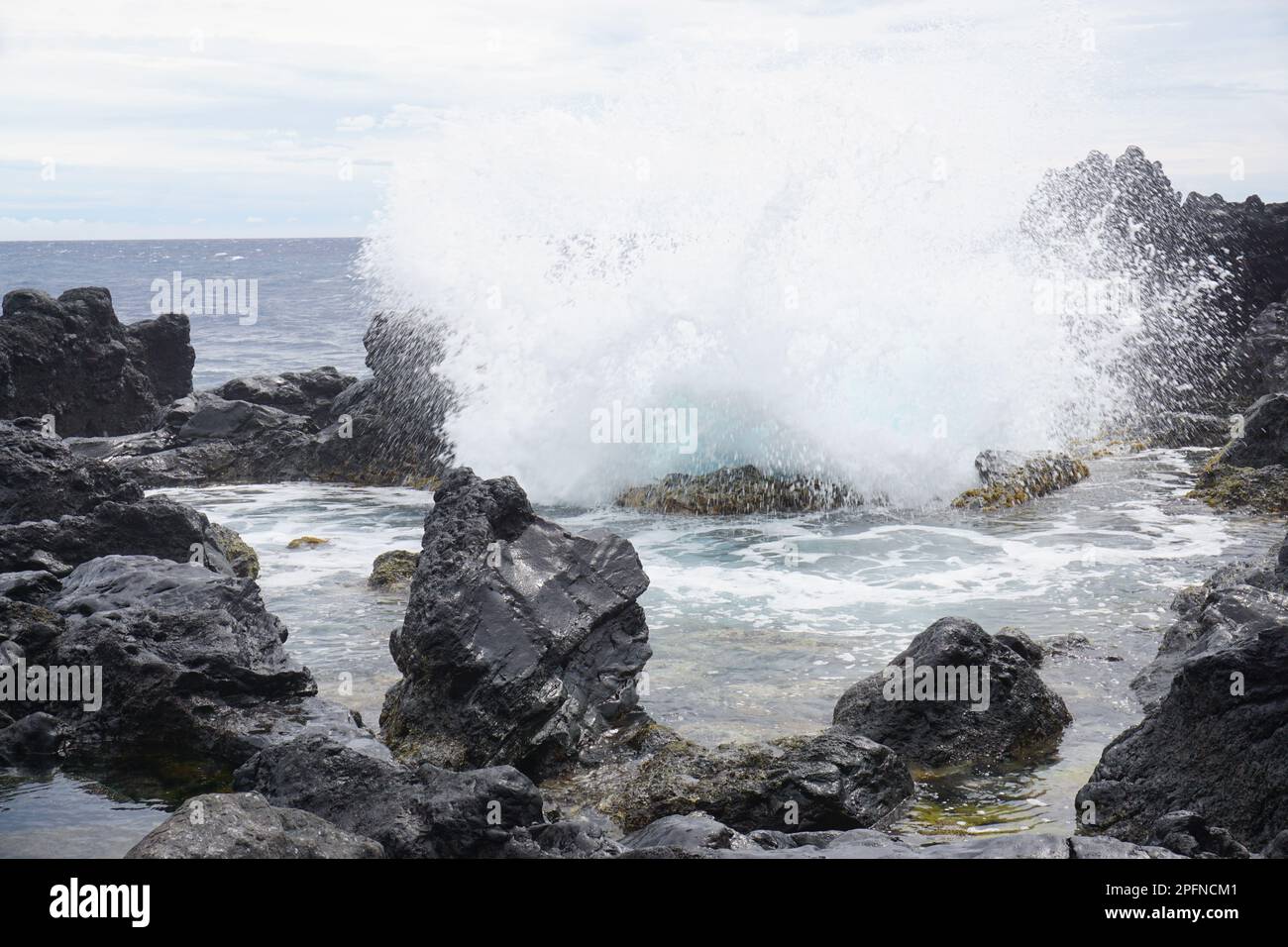 landscape scene of the ocean on the tropical island of La Réunion ...