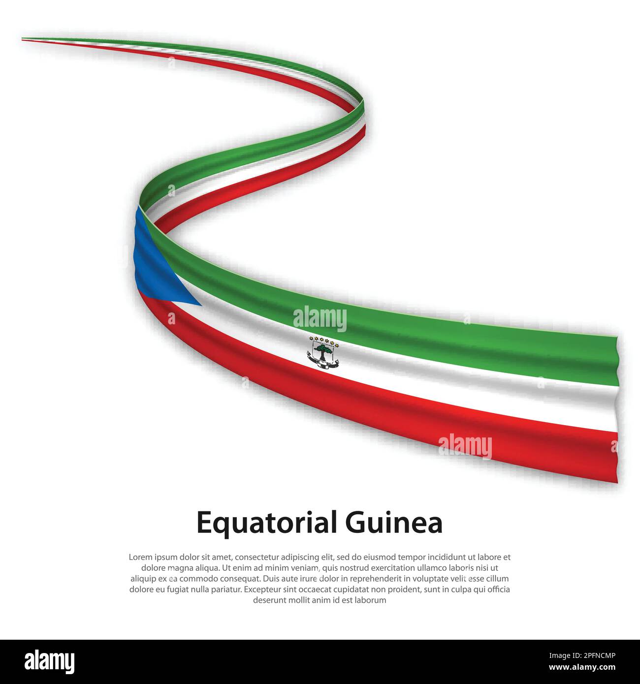 Waving ribbon or banner with flag of Equatorial Guinea. Template for ...