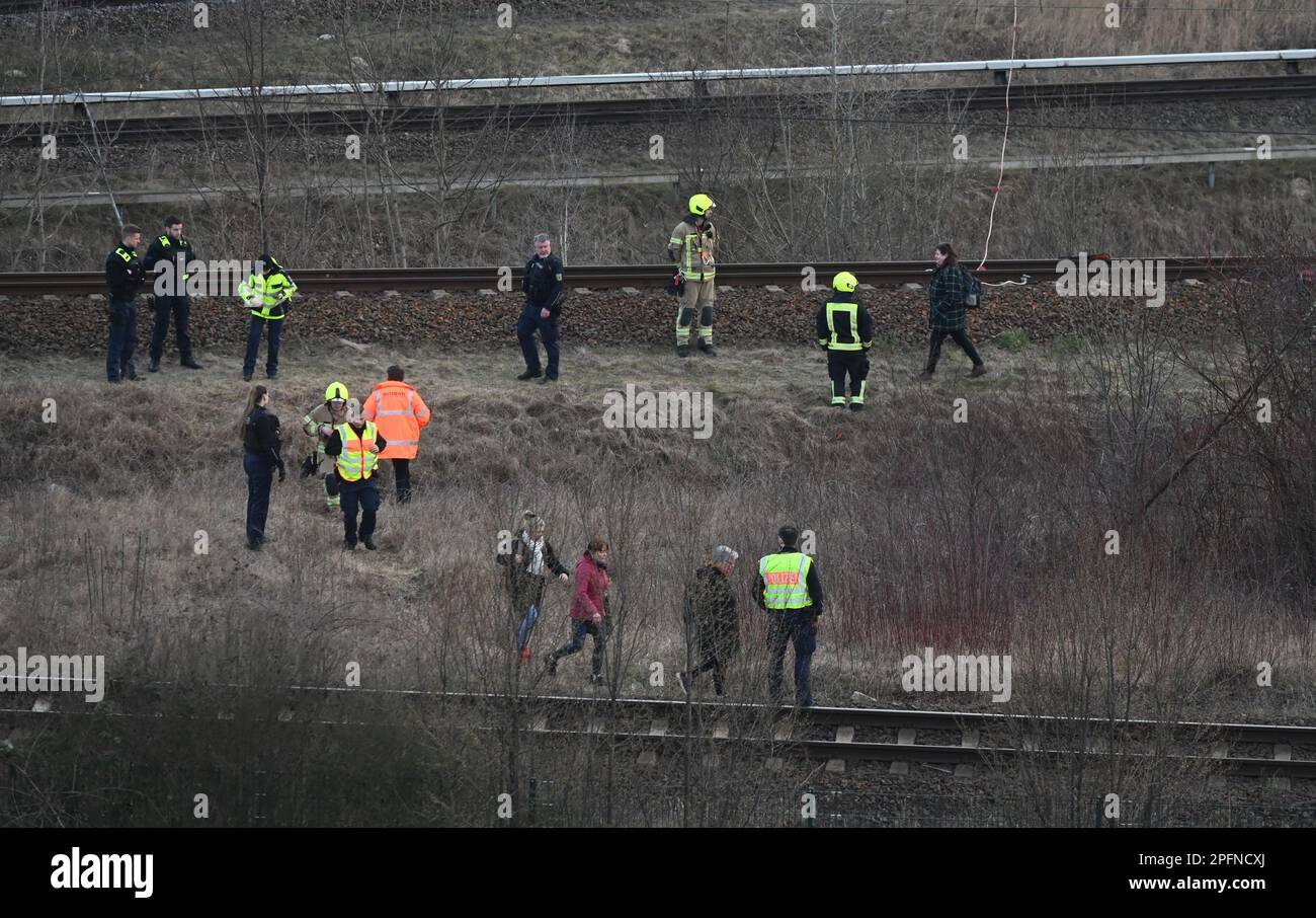 Berlin, Germany. 18th Mar, 2023. Emergency personnel stand on the ...