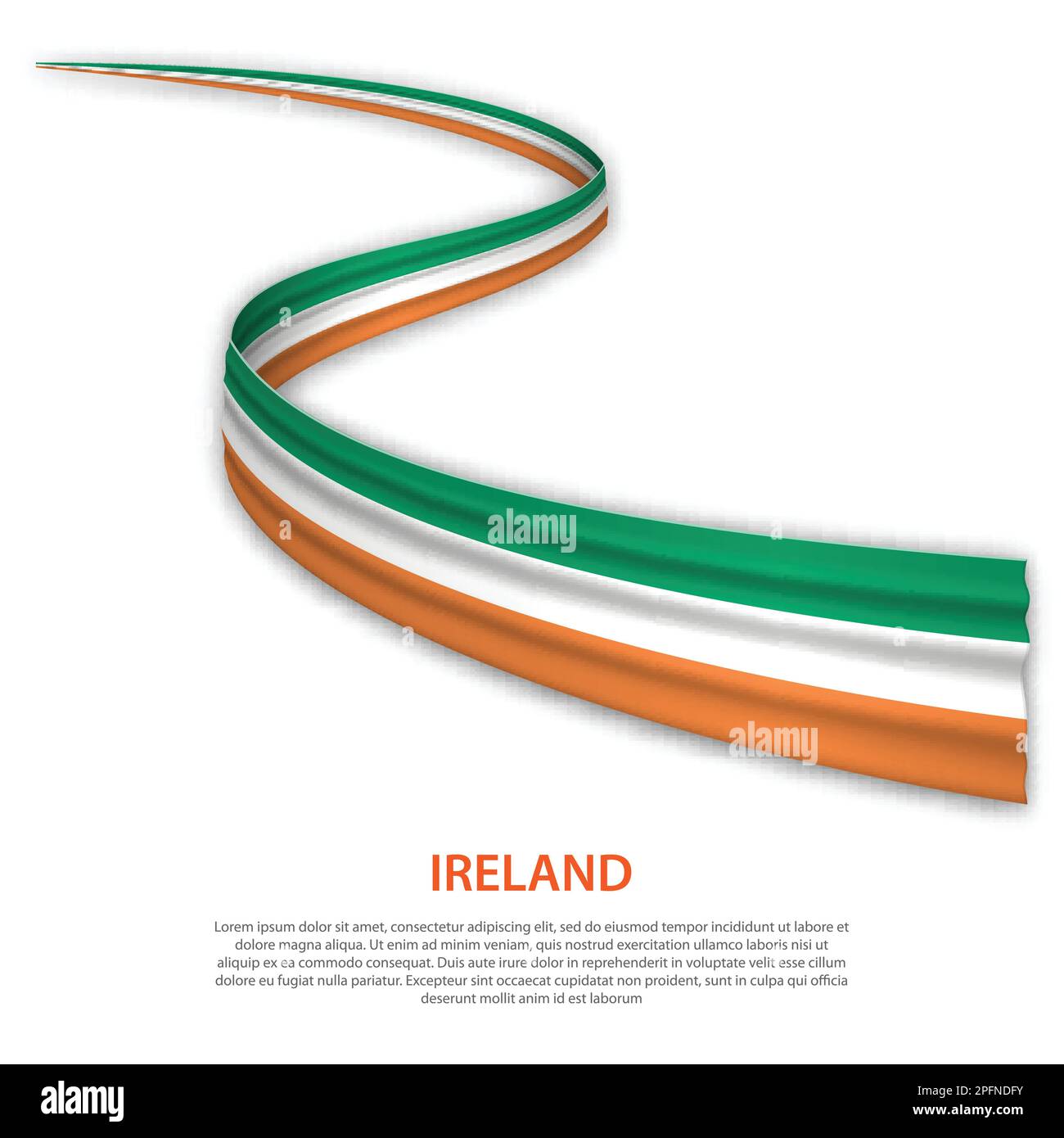 Waving ribbon or banner with flag of Ireland. Template for independence ...