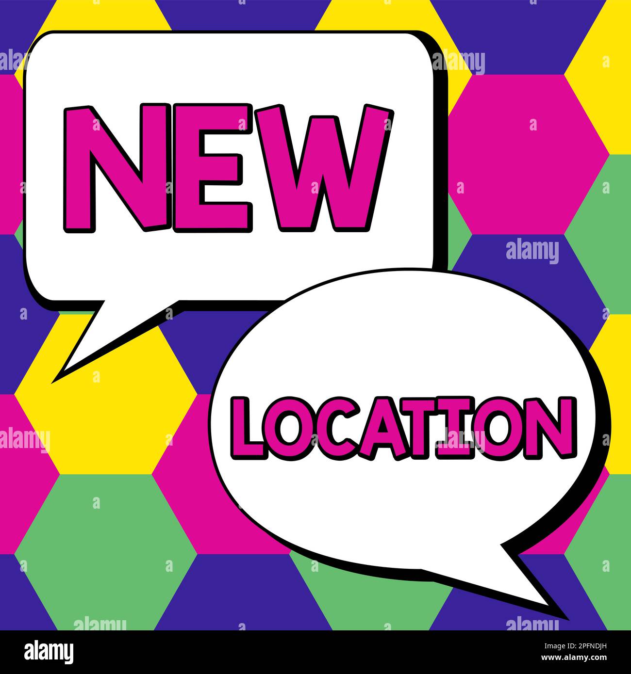 Text caption presenting New Location. Word Written on Get located on a ...