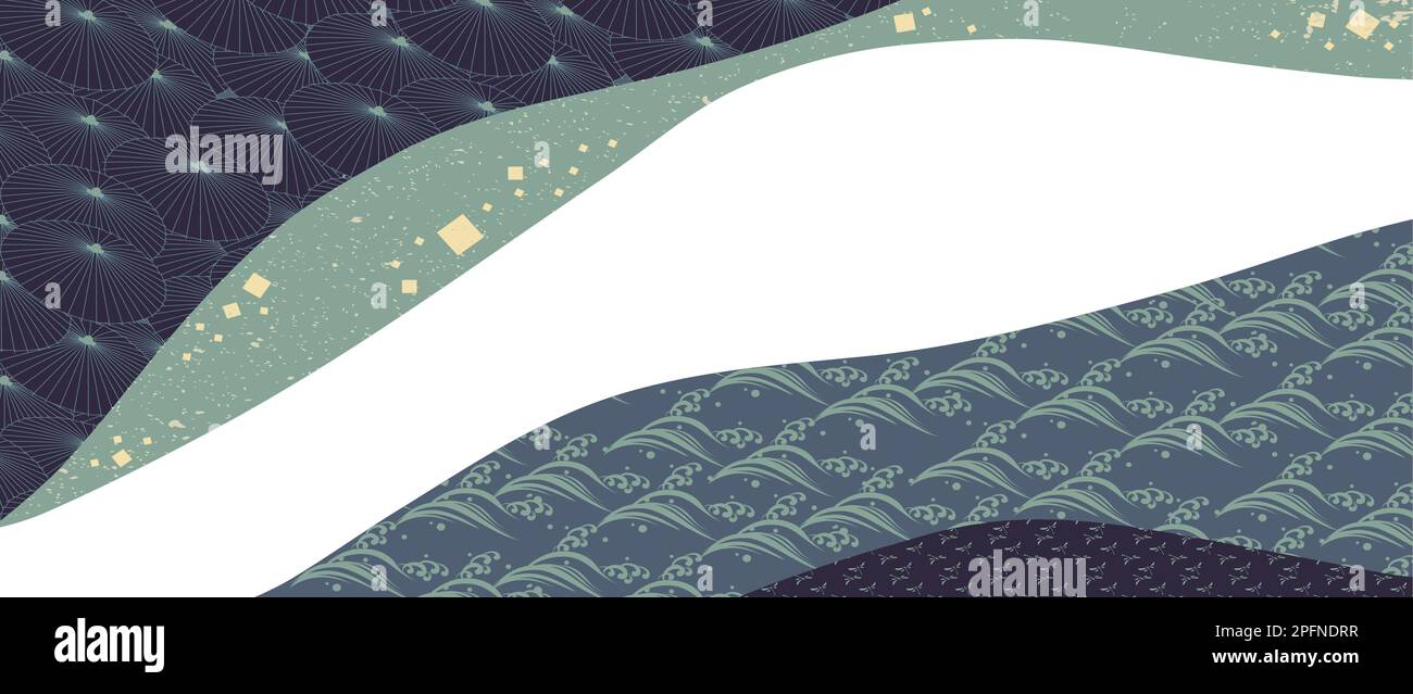 Hand drawn line with line wave pattern vector in Japanese style ...