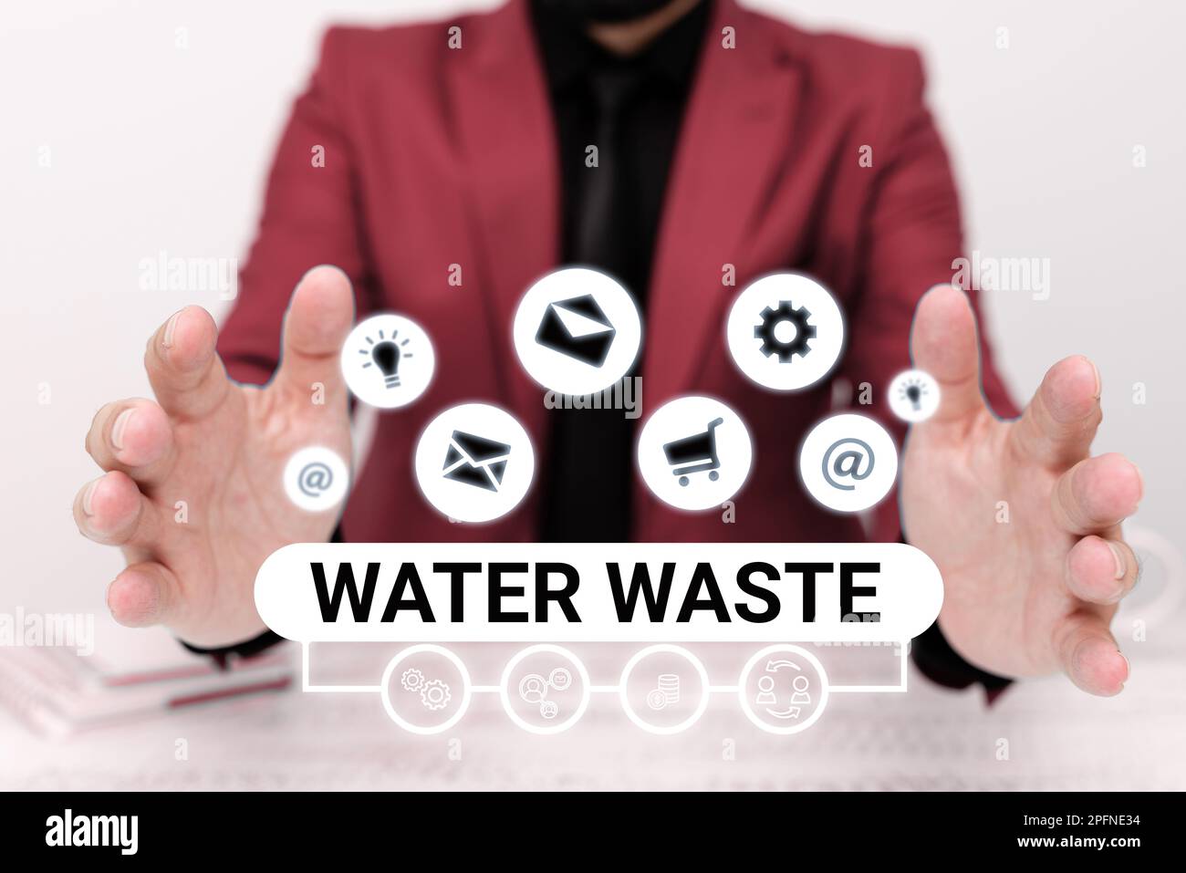 Hand writing sign Water Waste. Word for liquid that has been used as ...