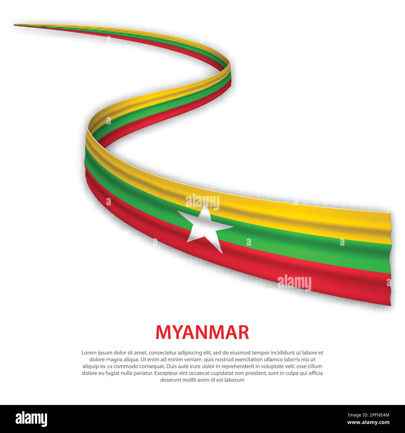 Waving ribbon or banner with flag of Myanmar. Template for independence ...